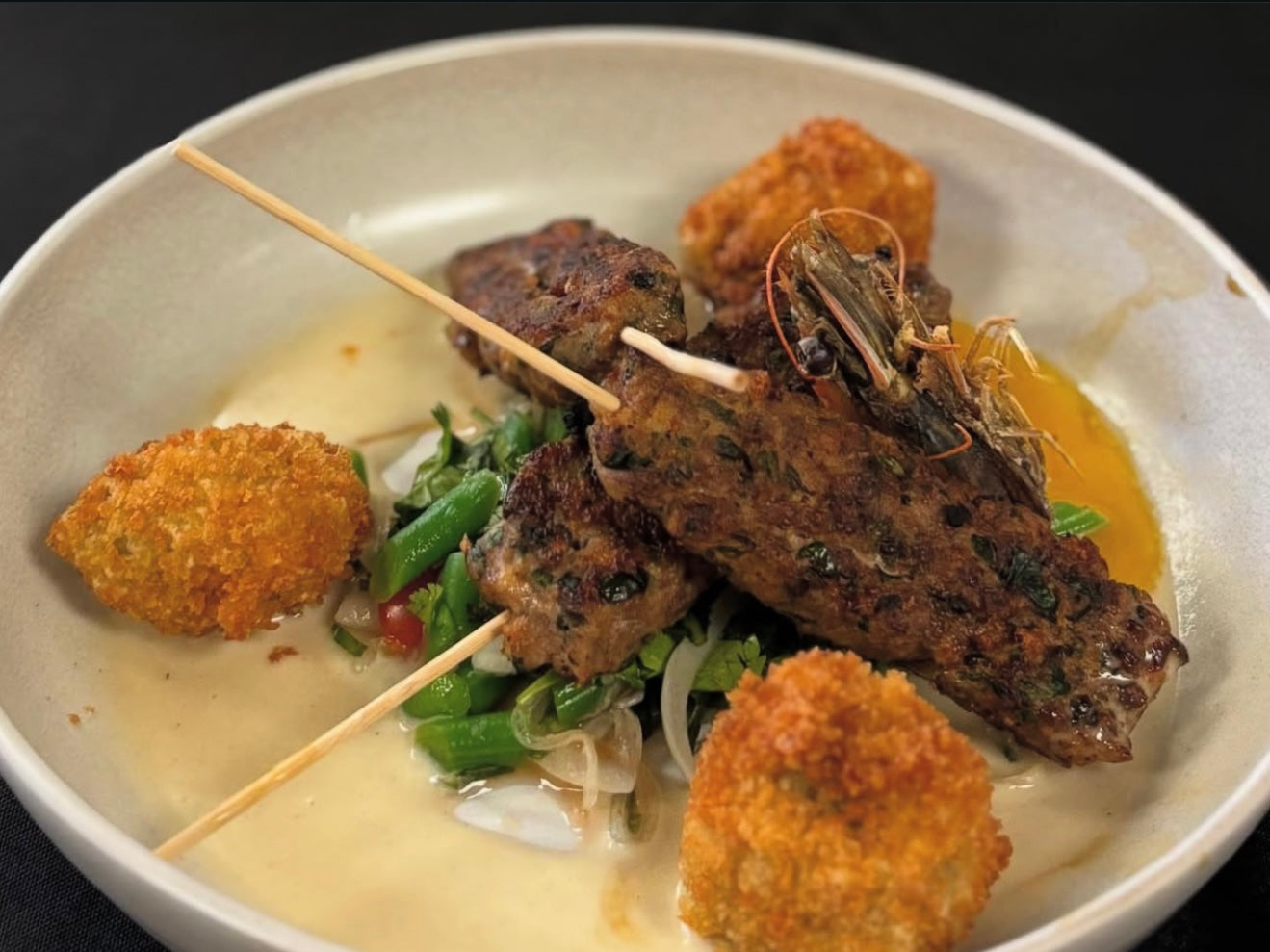 Thai Basil Beef & Shrimp Kofta w/ Caramelized Onion & Coconut Beurre B ...